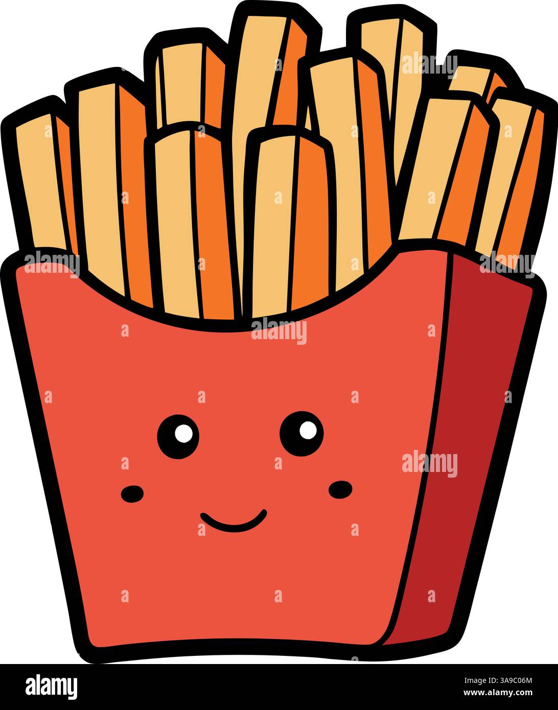 Cute smiling French fries box with happy face in kawaii cartoon style ...