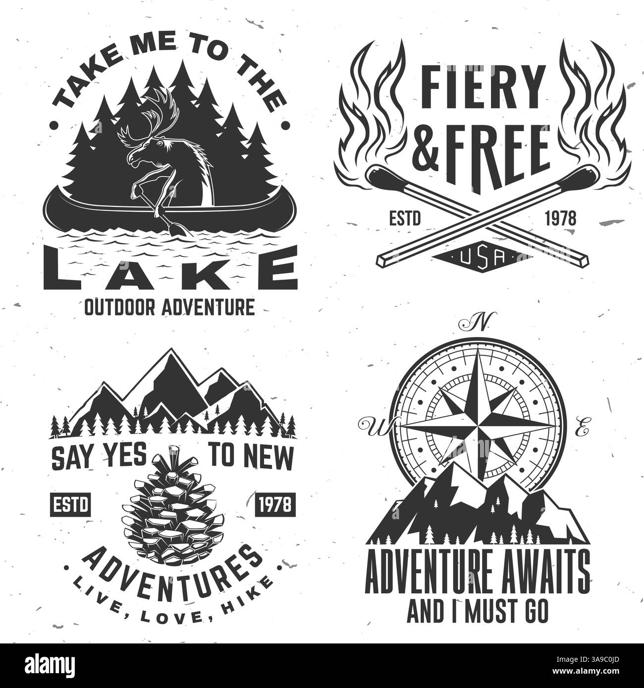 Set of outdoor adventure sticker. Vector. Vintage typography design ...