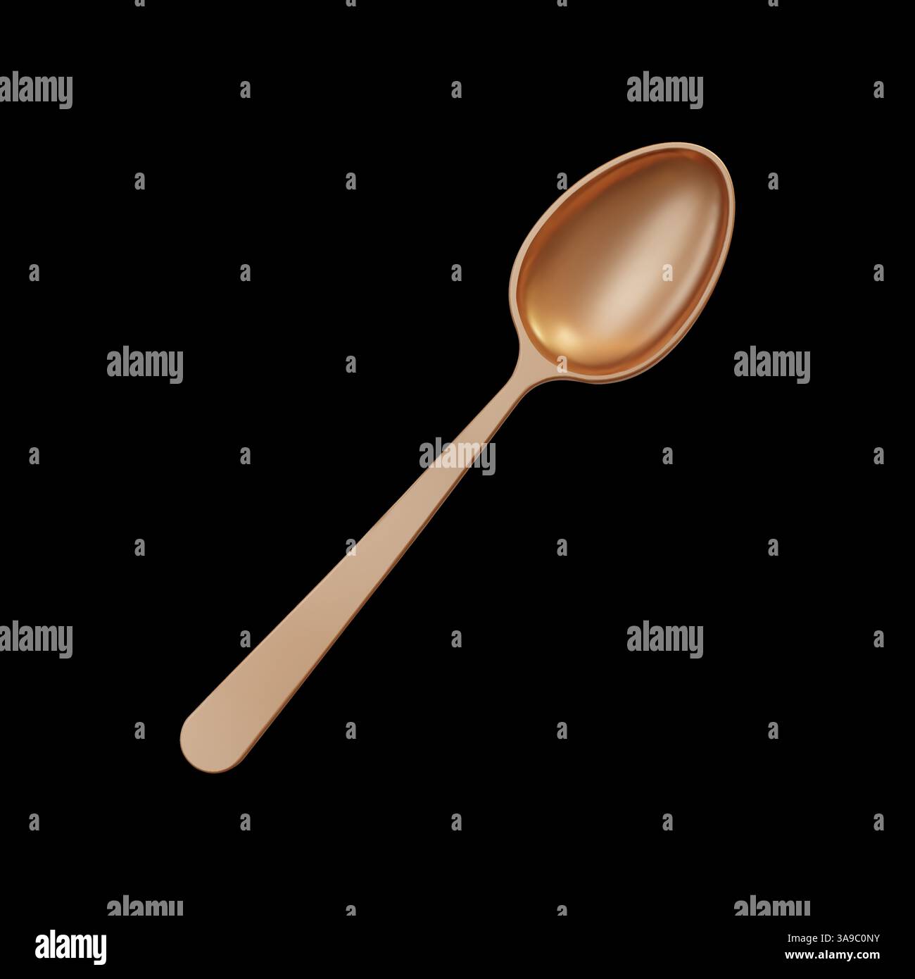 3d realistic gold metal spoon isolated on black background. Vector illustration. Shiny golden ...