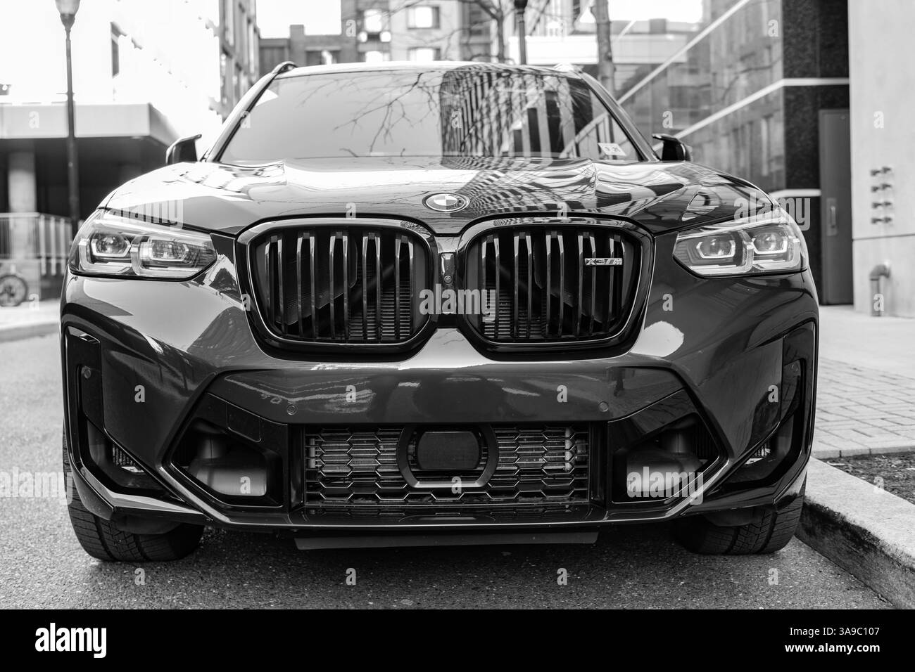 New York City, USA - March 25, 2024: BMW X3 M vibrant blue color car ...