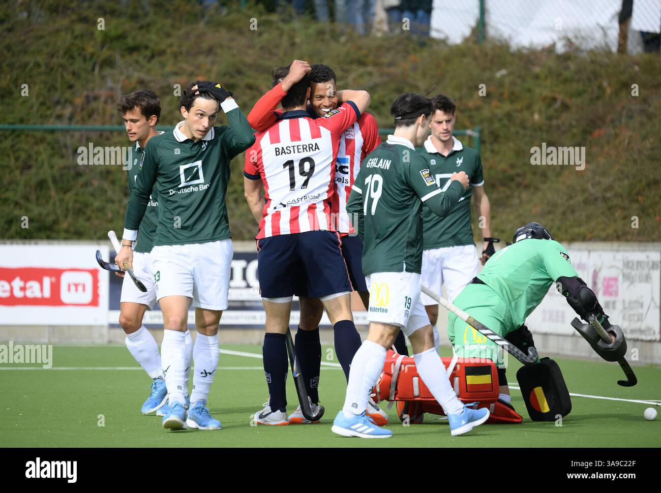 Leopold's Jose Basterra celebrates after scoring during a hockey game ...