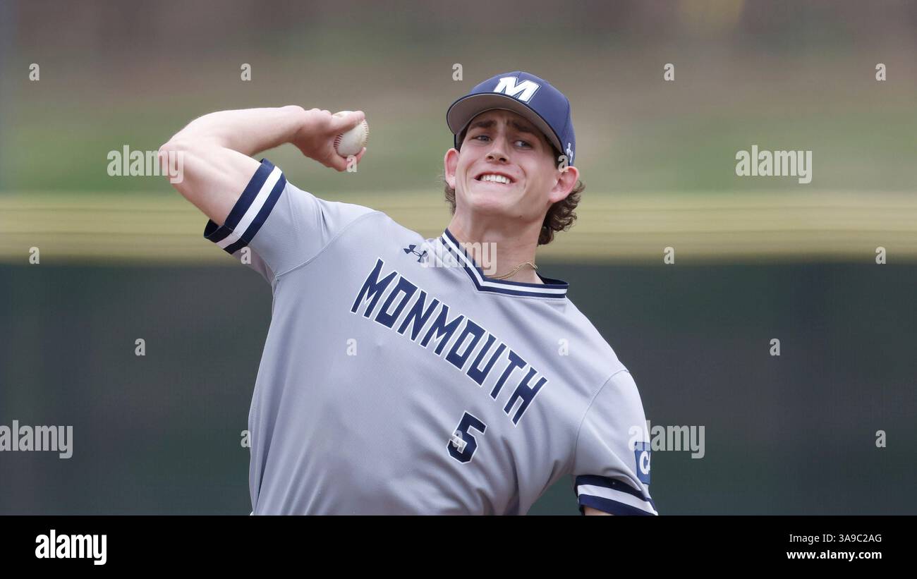 Monmouth pitcher Austin Beard (5) during an NCAA baseball game against ...