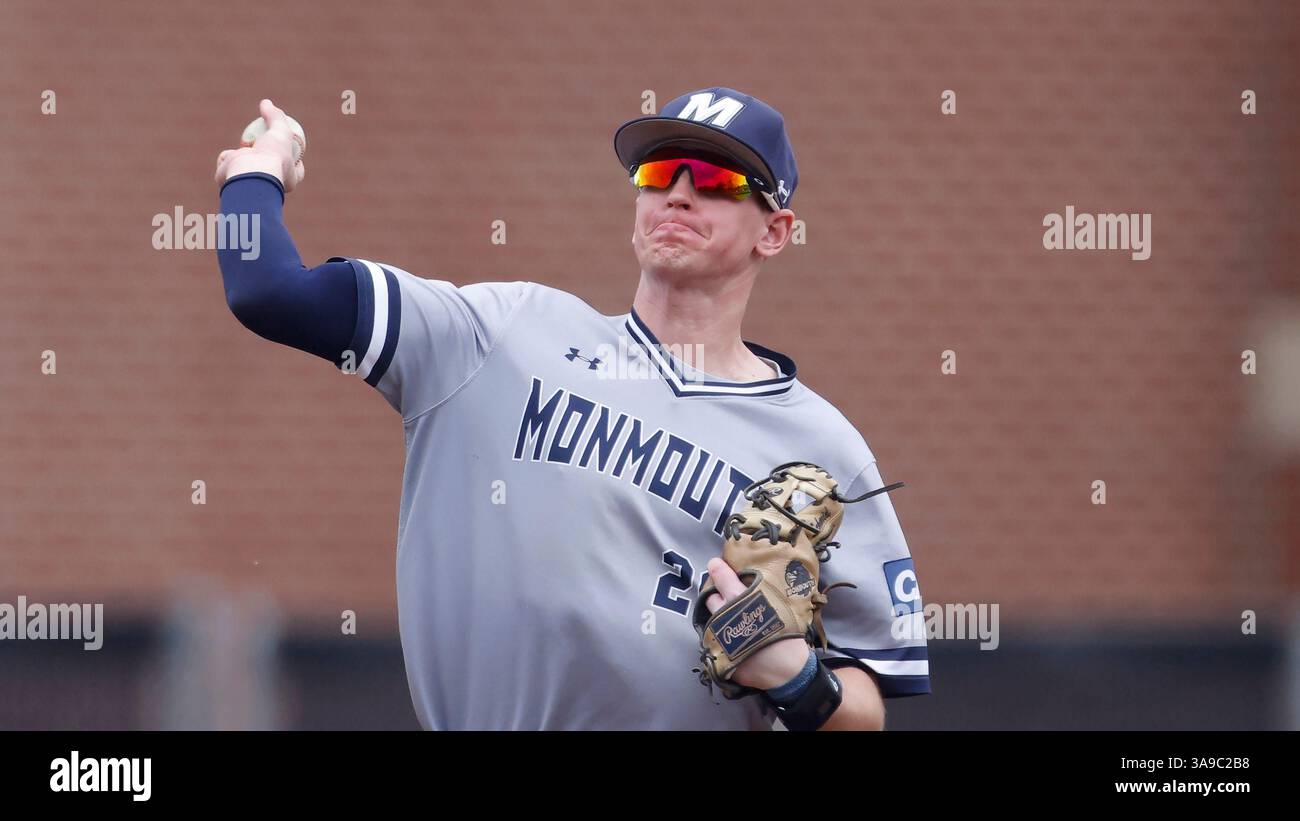 Monmouth infielder Andrew Schmid (26) during an NCAA baseball game ...