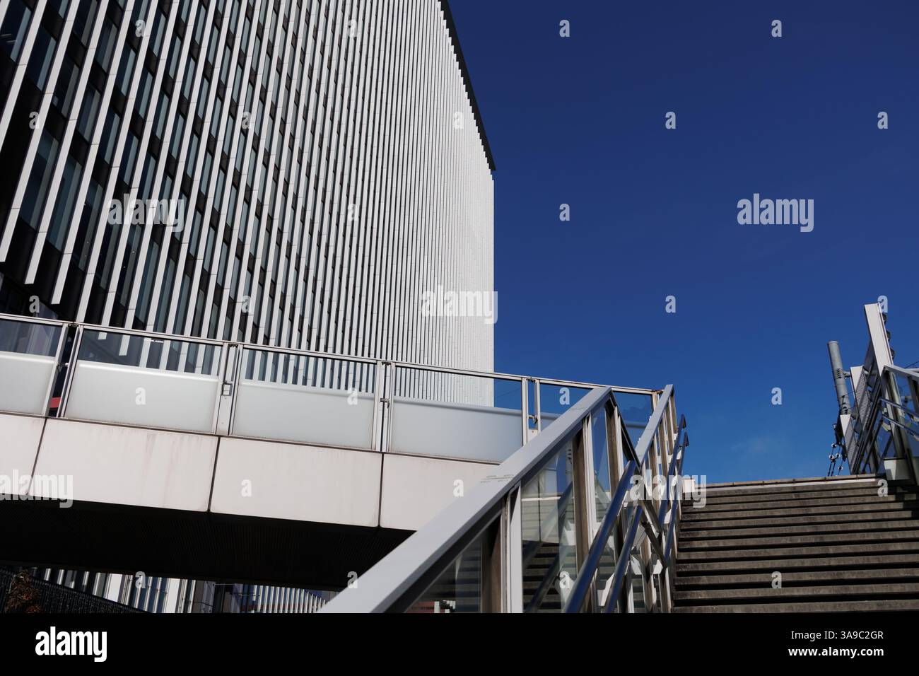 City Footbridge. Public stairs. Stair way. Business office building ...