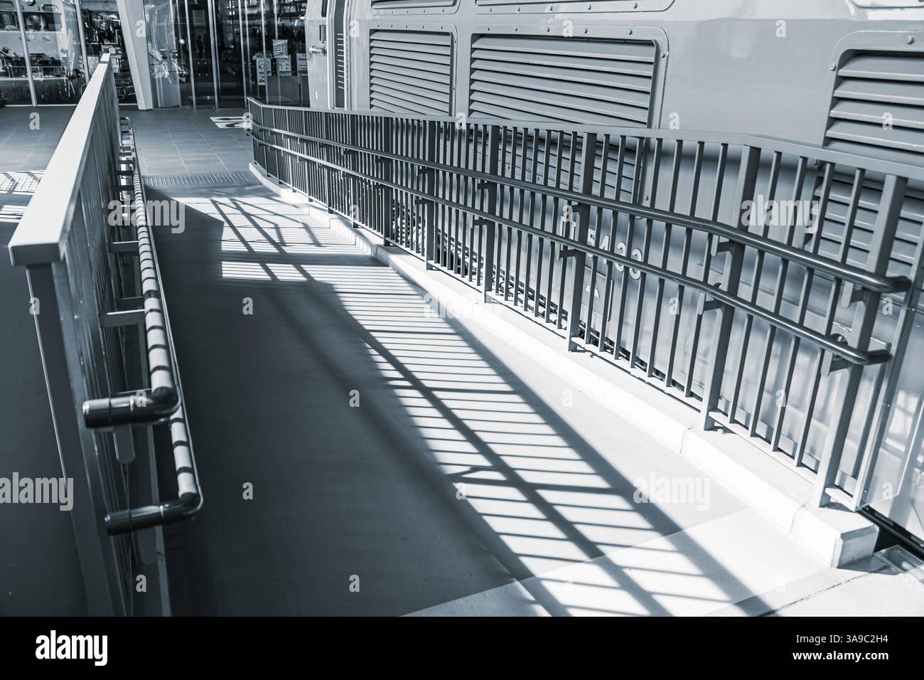 Public ramp, Handicap wheelchair people pass way with safety dot mark ...