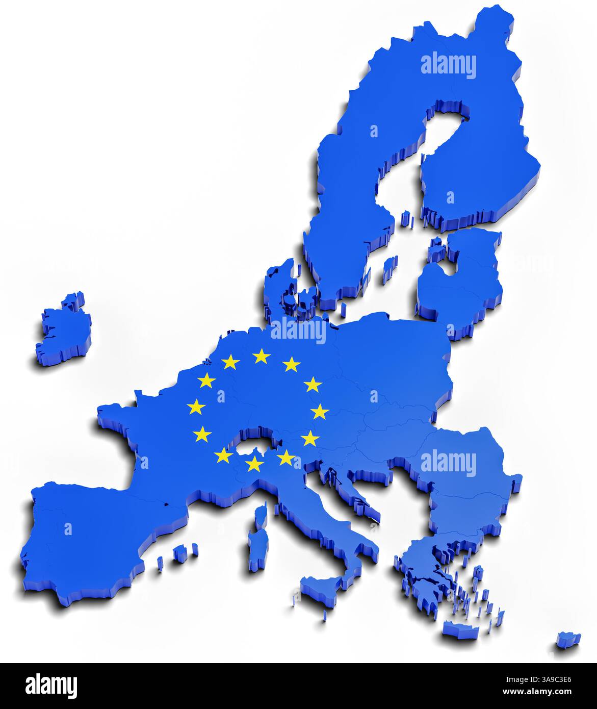 European Union concept: The countries of the EU as a 3d map overlayed ...