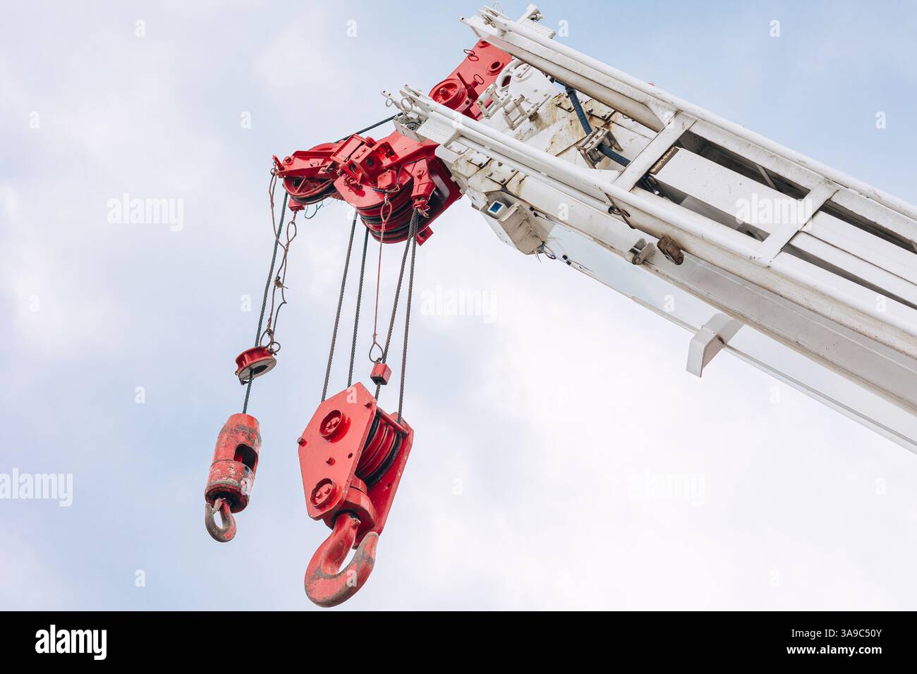 Closeup Hoist Crane hook head for lifting heavy duty, Construction ...