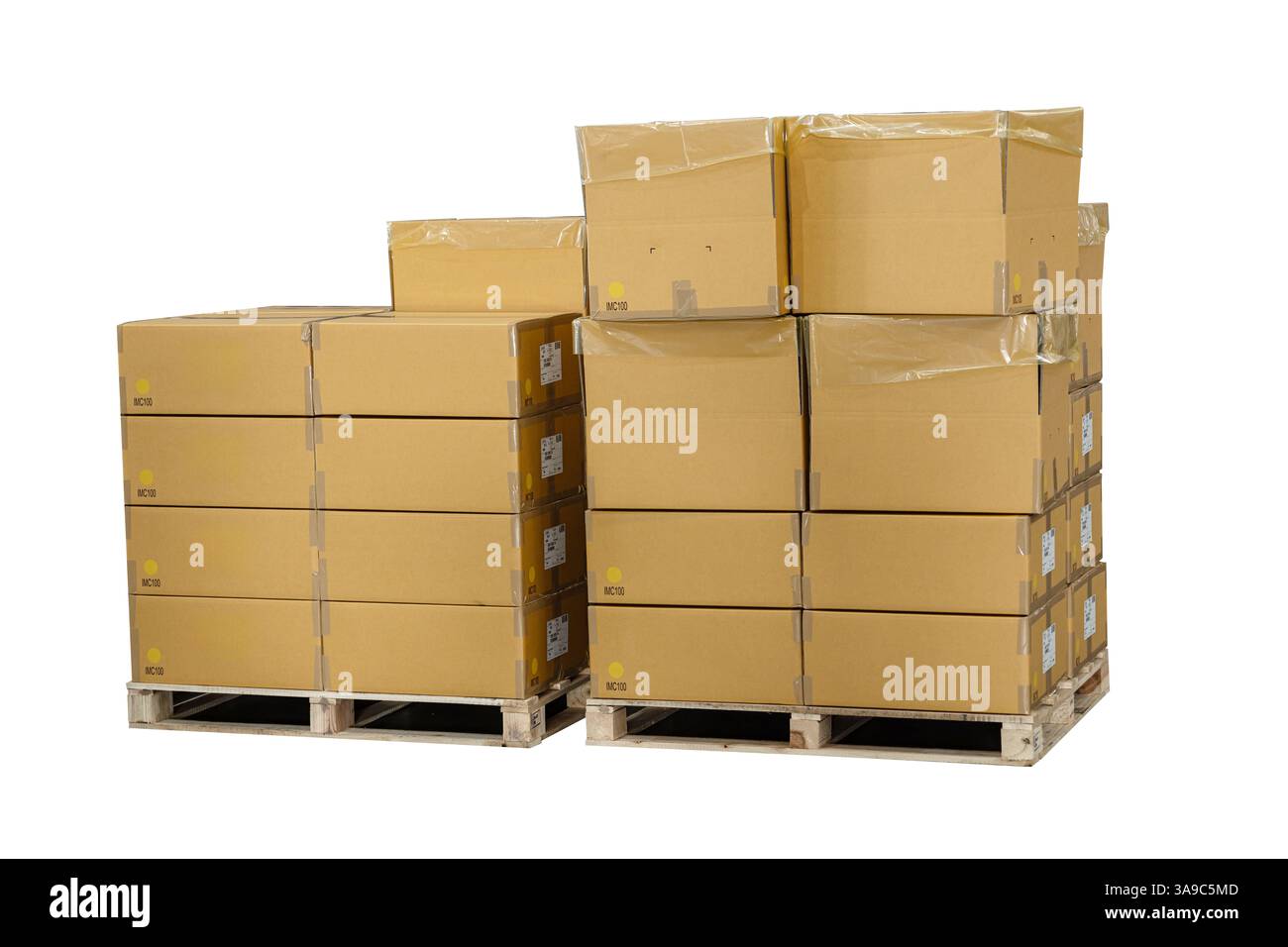 products load on forklift trolley pallet in warehouse cargo box for ...