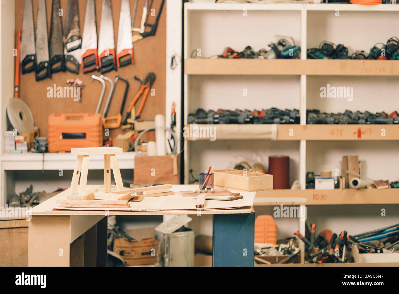 Wood workshop studio, Wooden furniture factory, Wood industry workplace ...