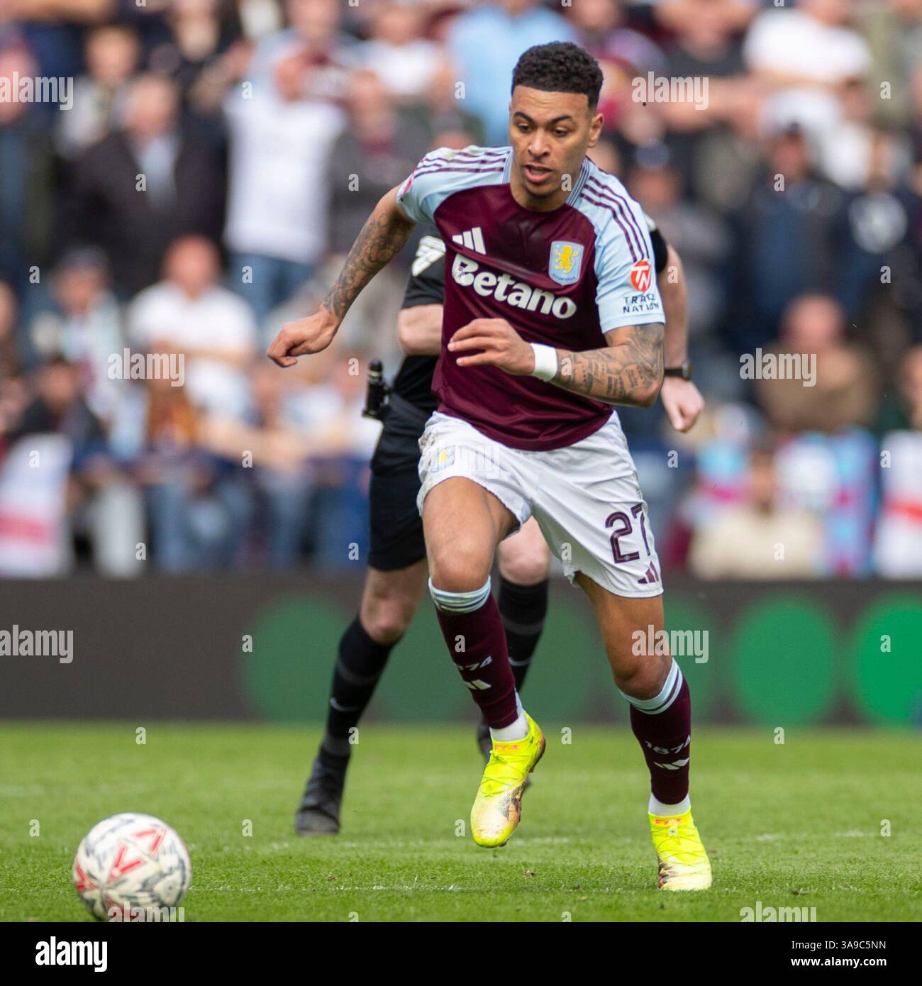 Morgan Rogers #27 of Aston Villa F.C during the Emirates FA Cup Quarter ...