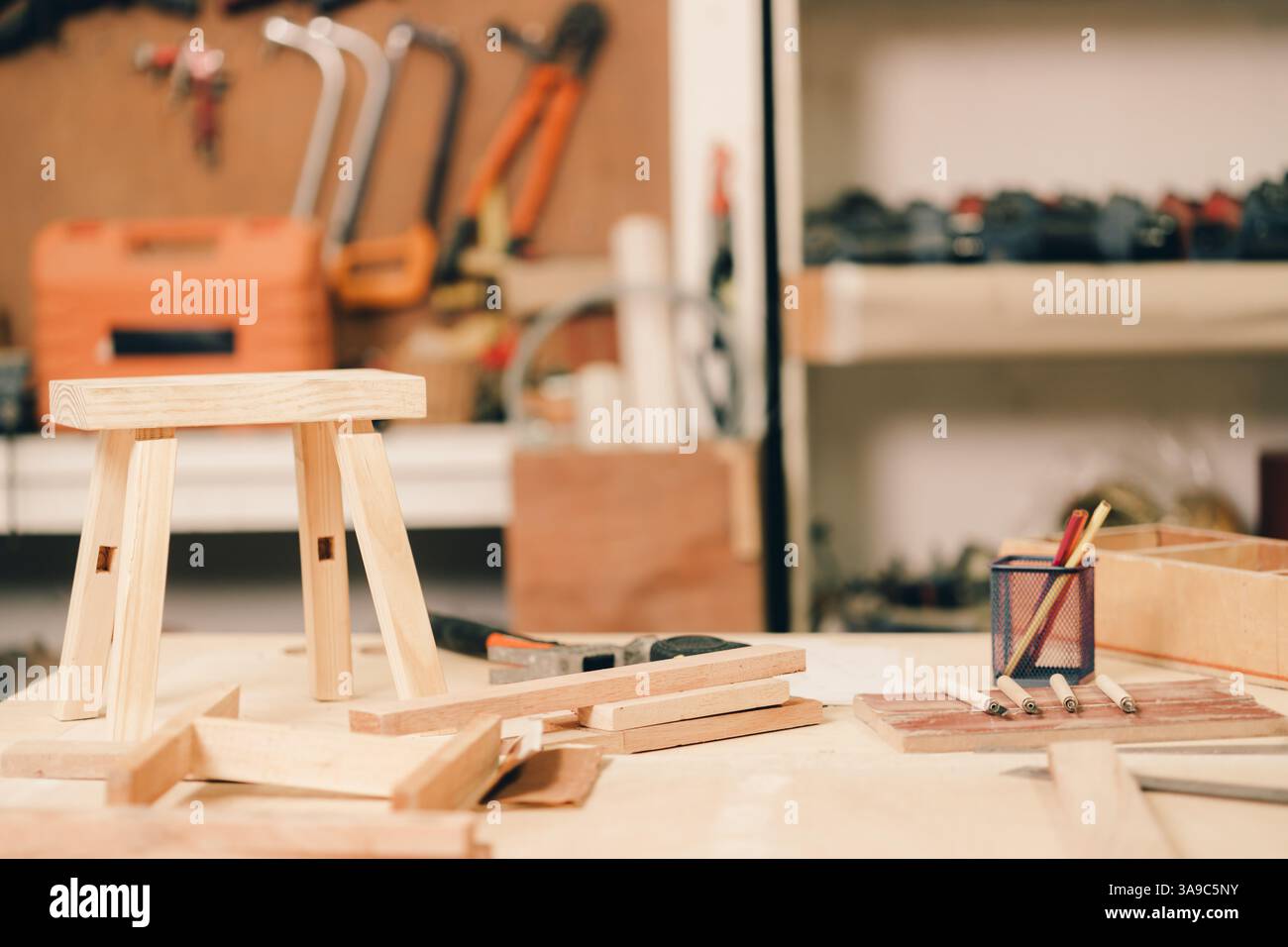 Wood workshop studio, Wooden furniture factory, Wood industry workplace ...