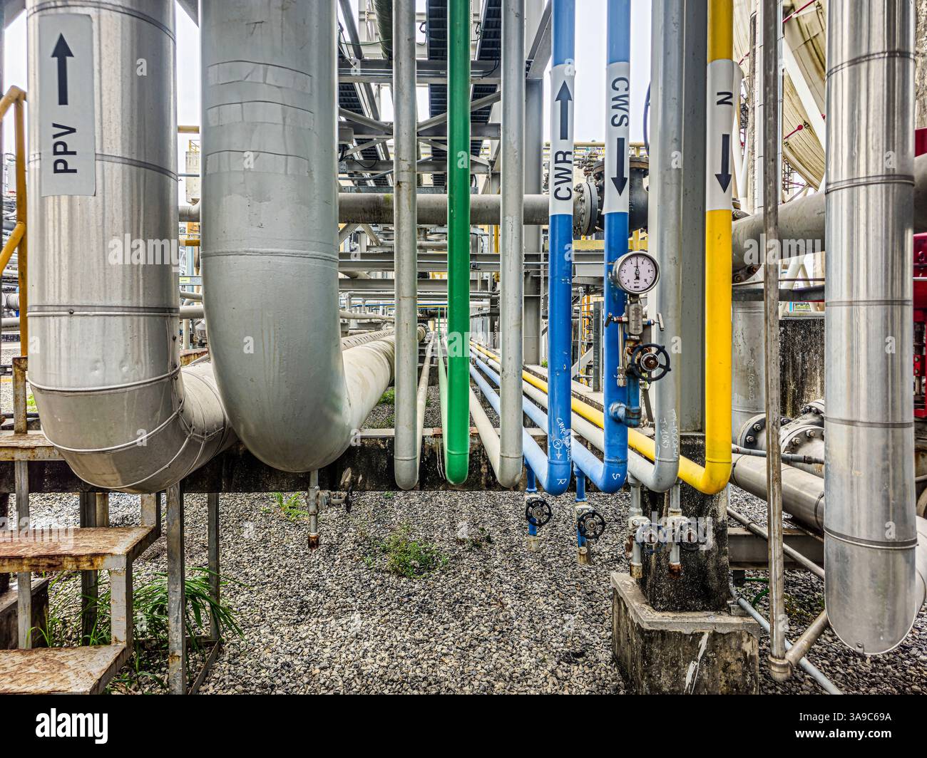Pipe with a green and yellow section. The green section is labeled CVC ...