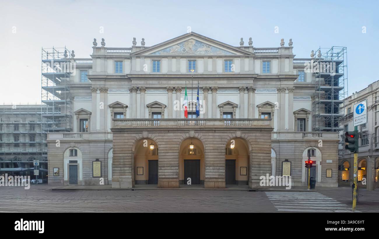 MILAN - MARCH 5, 2025: Facade of La Scala opera house in Milan, Italy ...