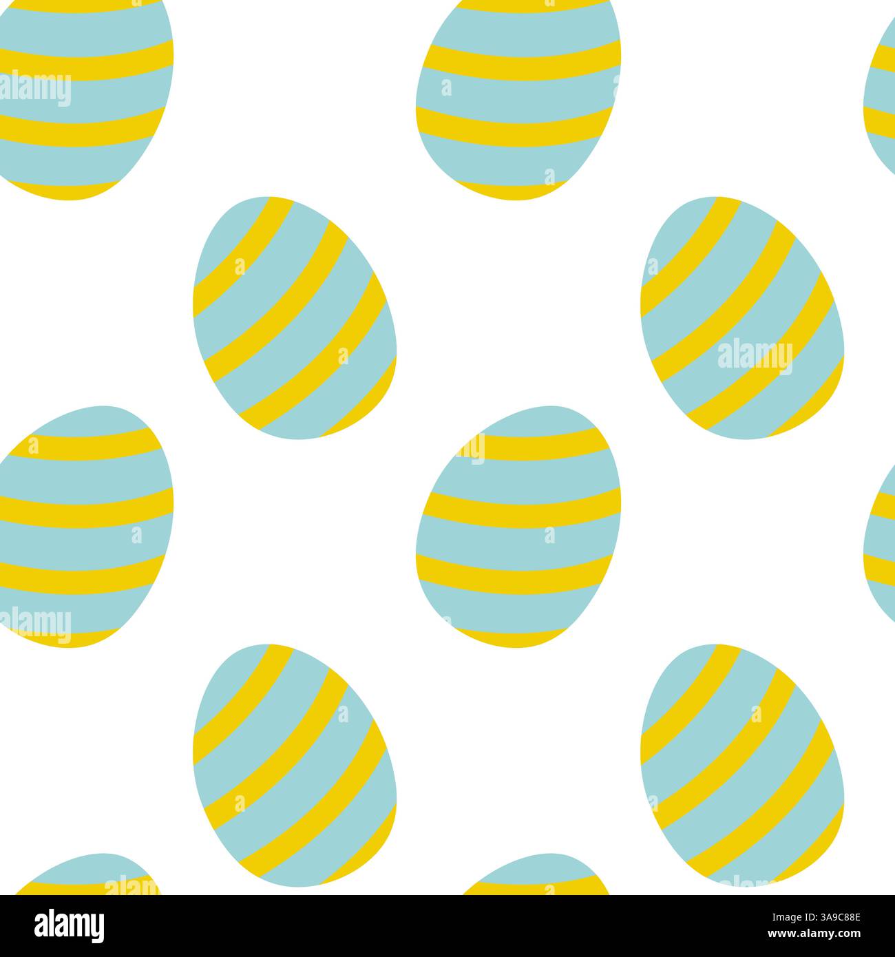 Brightly colored blue and yellow striped eggs are arranged on a white ...