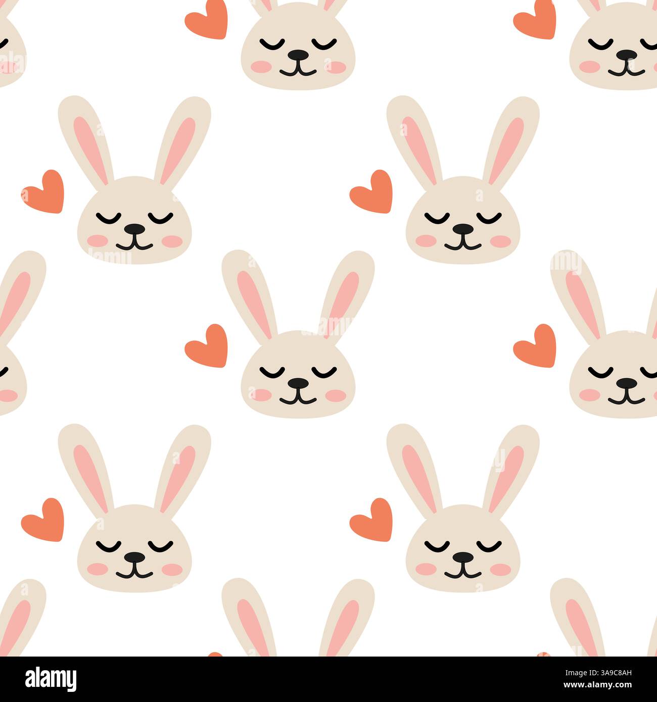 Cute bunny pattern with hearts on a white background in a playful ...