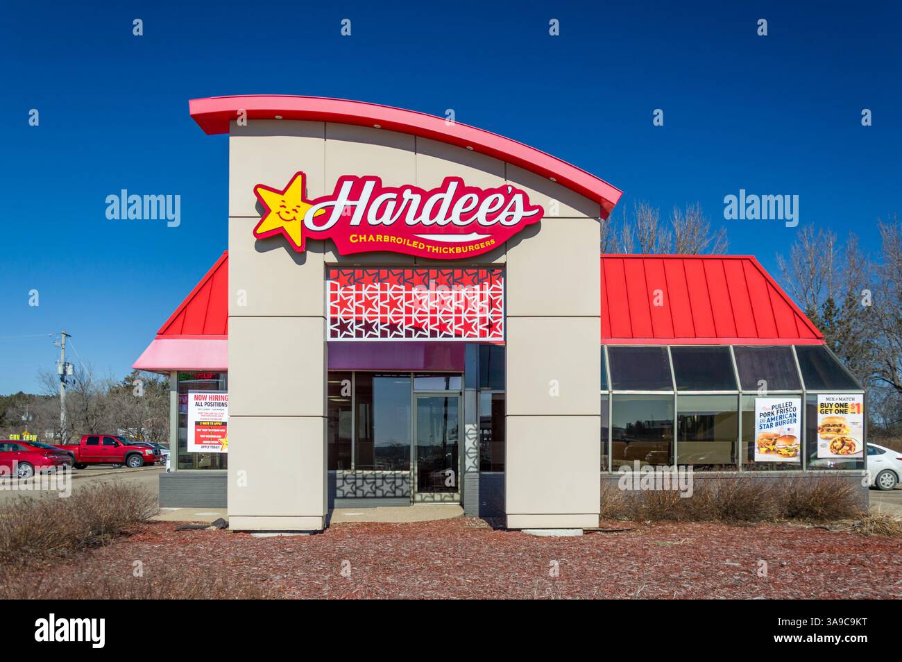 BALDWIN, WI, USA, MARCH 1, 2025: Hardee's restaurant exterior and ...