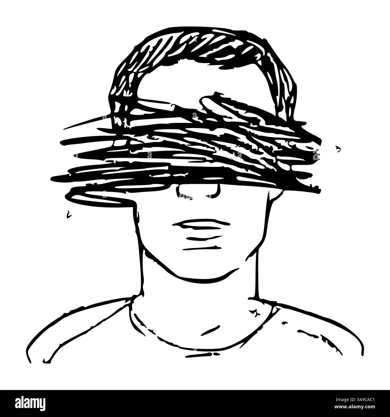 Expressive Black and White Line Art Illustration of a Man with Eyes ...