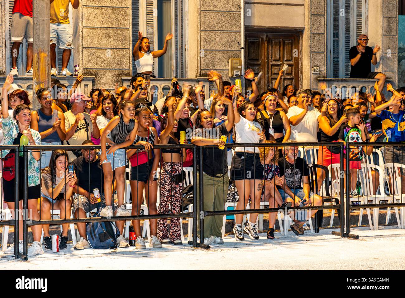 Excited Residents of Montevideo Cheering At Annual The Desfile de ...