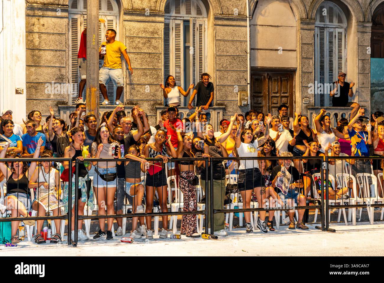 Excited Residents of Montevideo Cheering At Annual The Desfile de ...