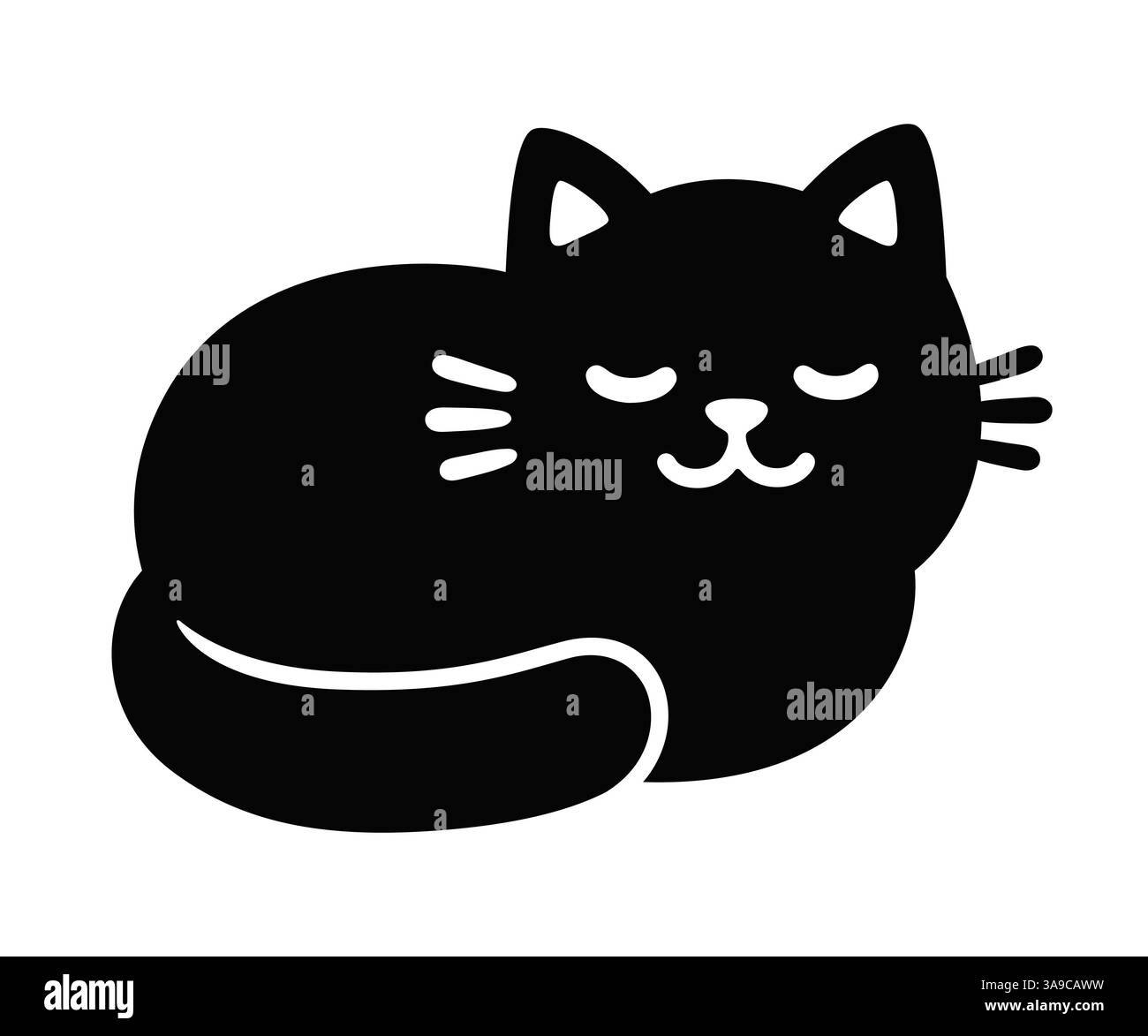 Cute cartoon black cat sleeping. Simple black and white drawing ...