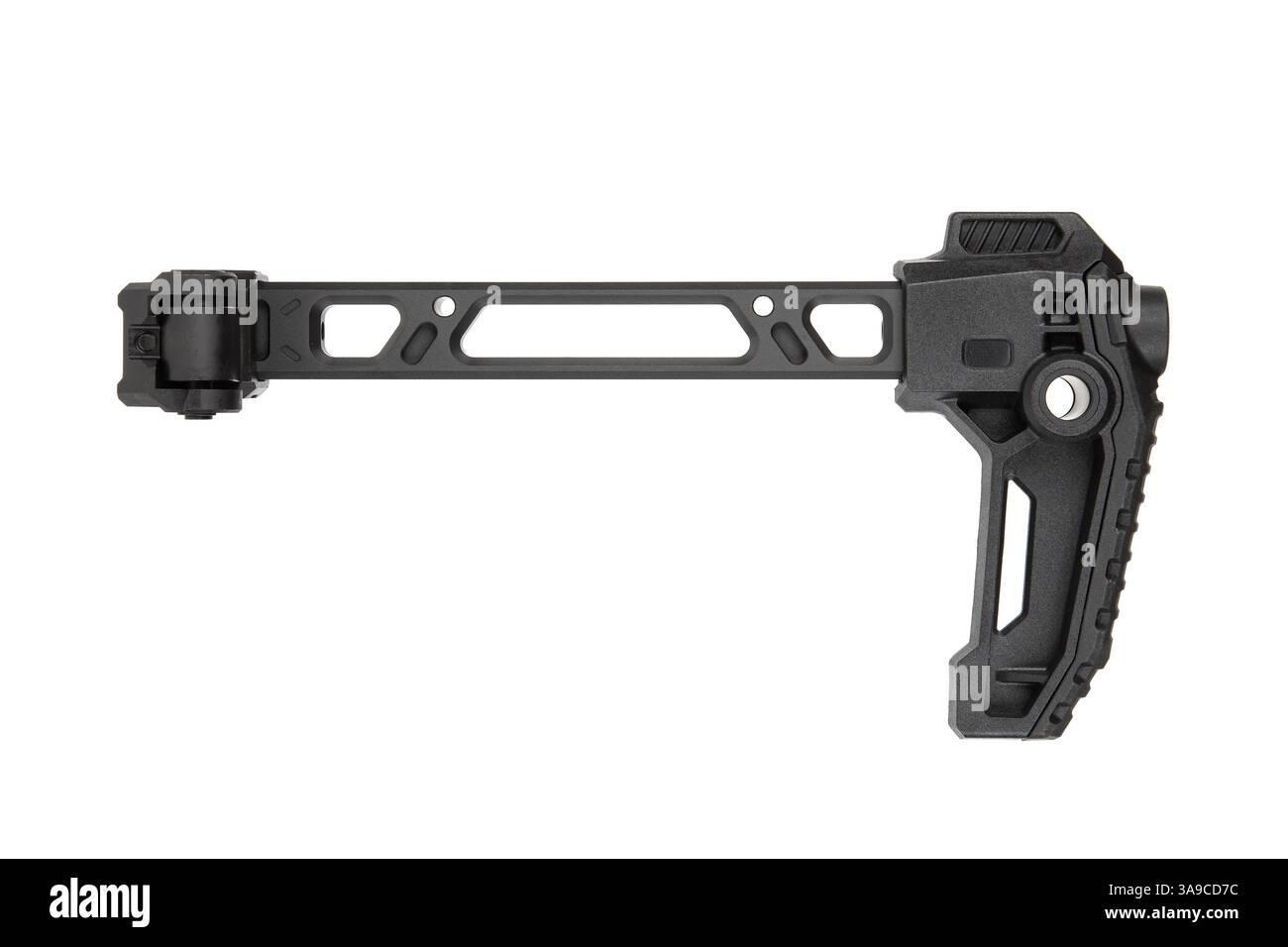 A black tactical folding stock for firearms, designed with lightweight ...