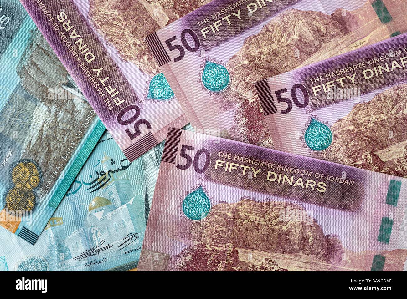 Jordan money. Financial background. Banknotes of 50 and 20 Jordanian ...