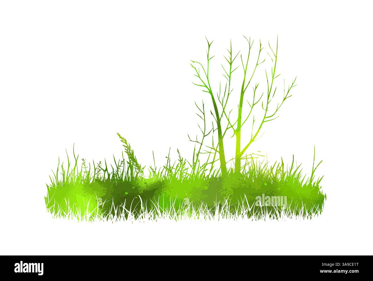 abstract green grass and tree. hand drawing. Not AI Vector illustration ...