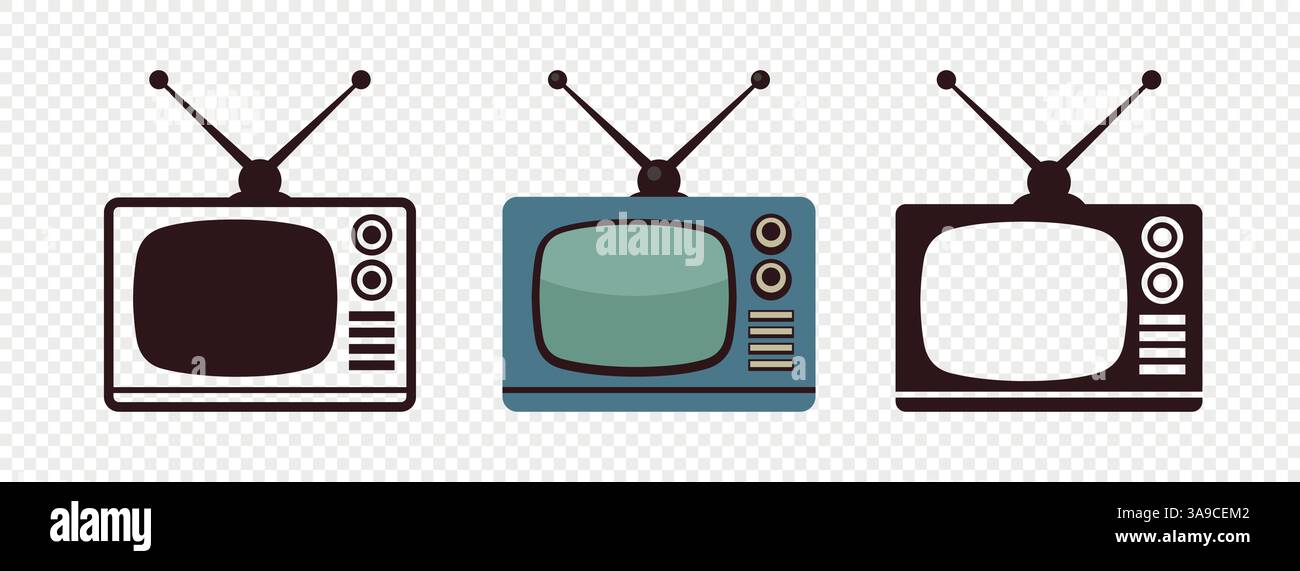 Retro TV Set. Vector Vintage Television Collection. Old TV Icon Pack ...