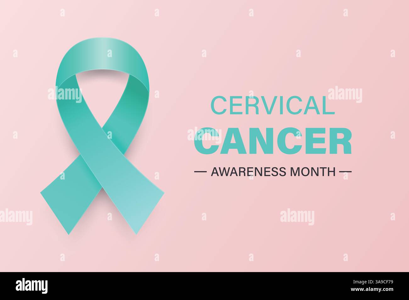 Minimalist Poster Banner with a Realistic Teal Ribbon Loop, Symbol of January Cervical Cancer ...
