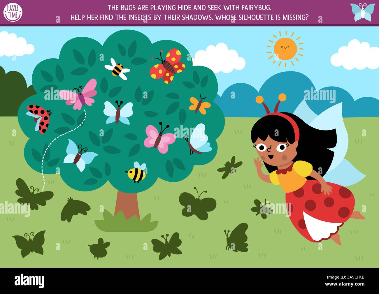 Woodland fairy shadow matching activity with girl playing hide and seek ...