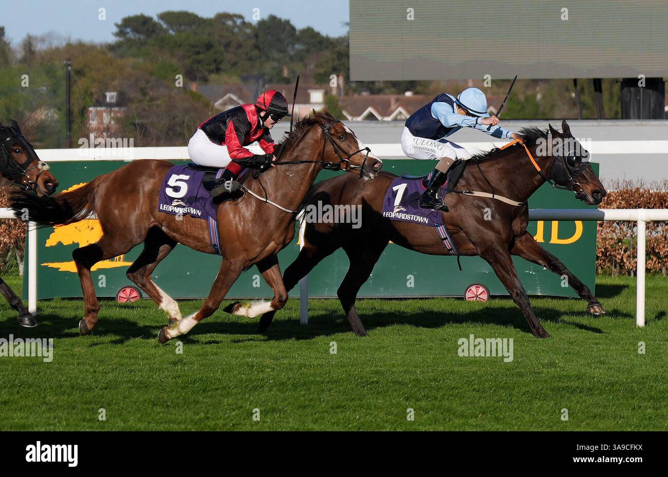 Brains ridden by Shane Foley (right) on their way to winning the Sunday ...