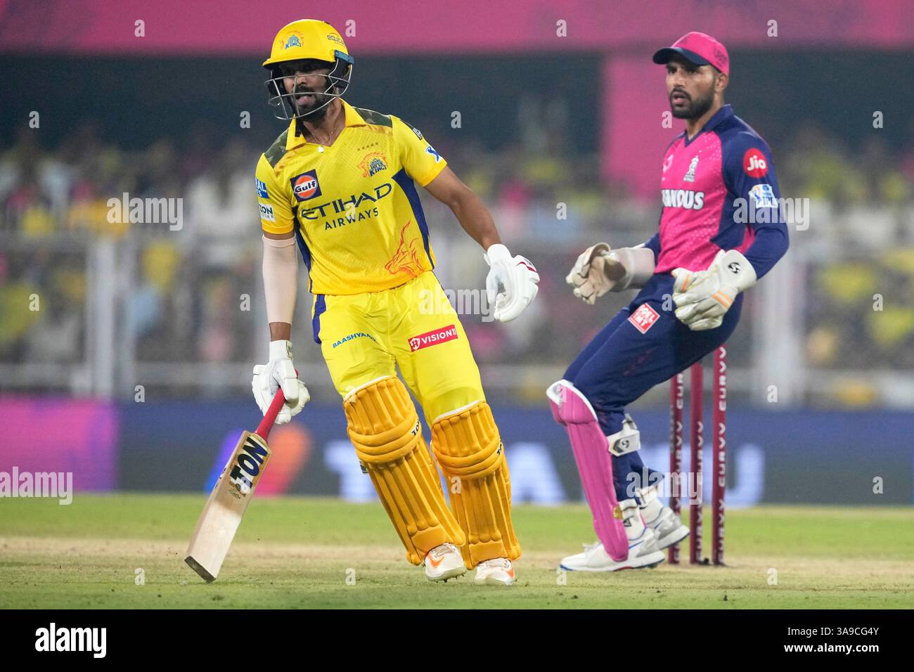 Chennai Super Kings' captain Ruturaj Gaikwad runs between the wickets to score during the Indian ...