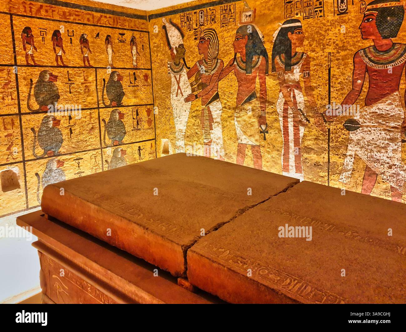 Sarcophagus of Pharoah Tutankhamun with wall reliefs from the Book of ...