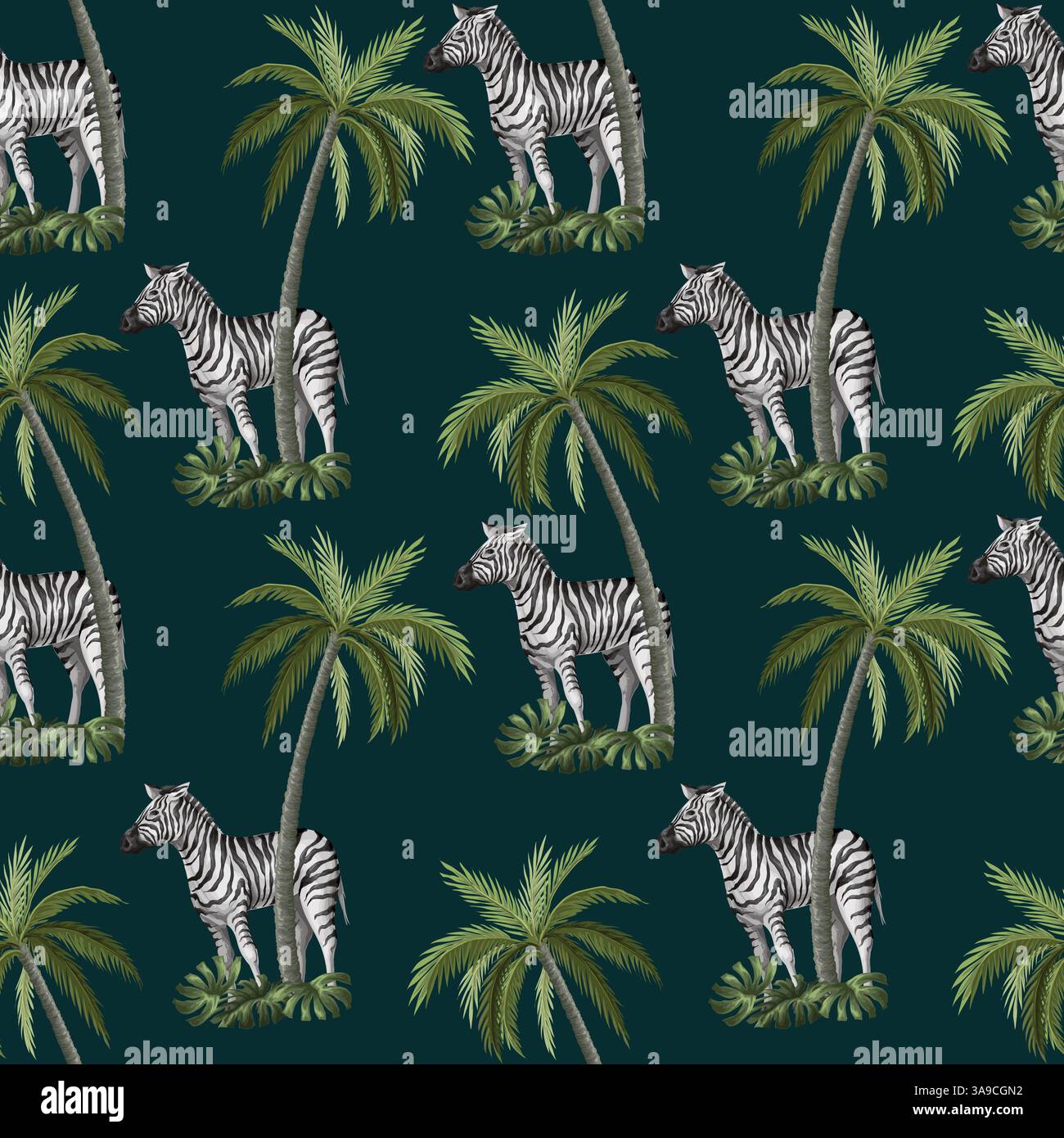 Seamless pattern with zebra and palm trees. Vector Stock Vector Image ...