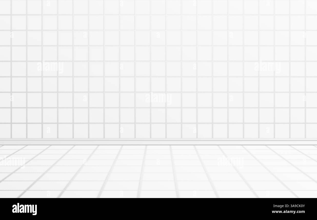 Bathroom floor. White tiles wall. Ceramic square elements with soft ...