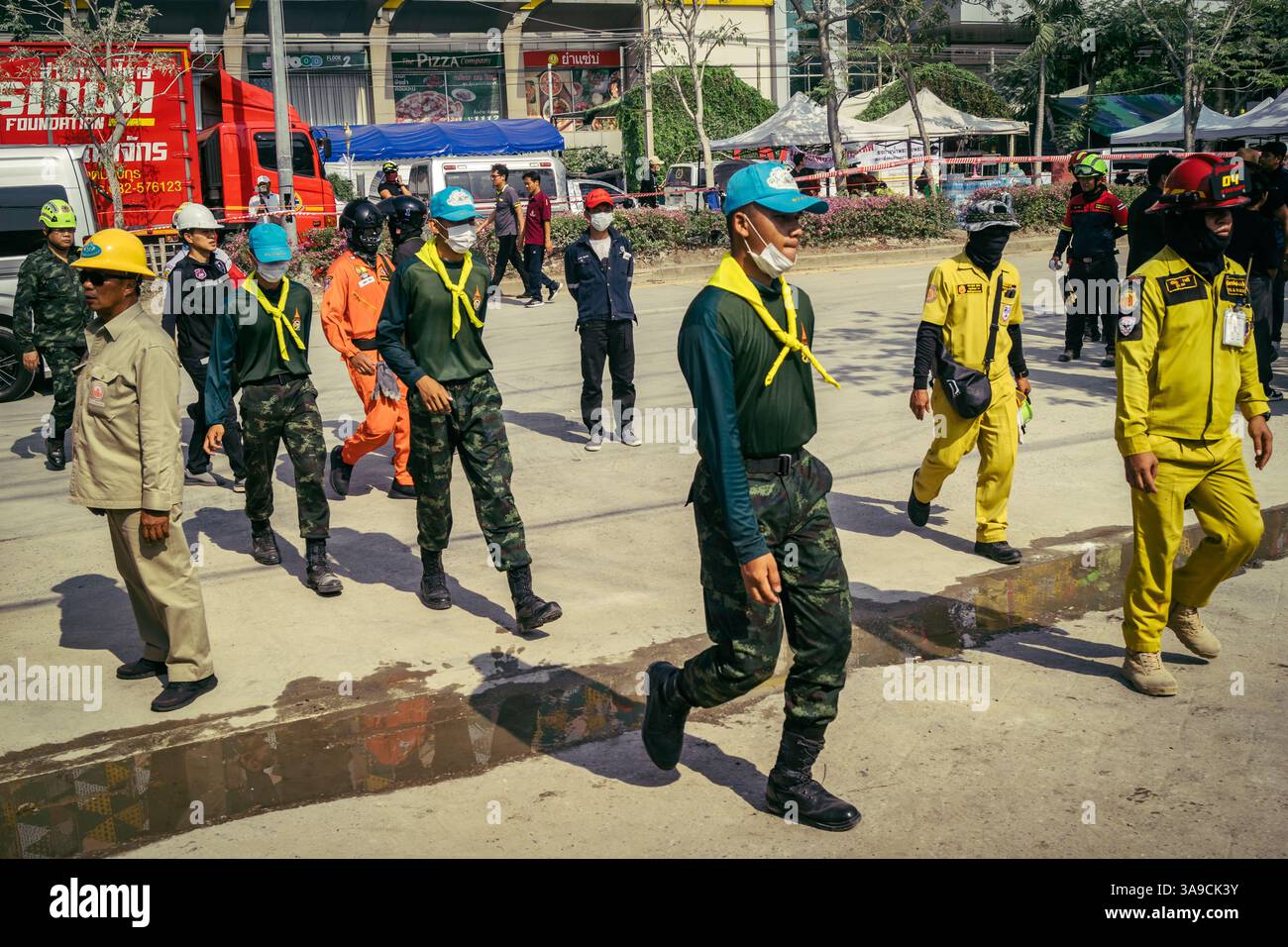 Bangkok, Thailand, March 29, 2025. Rescuers work at the site of a high-rise building under ...