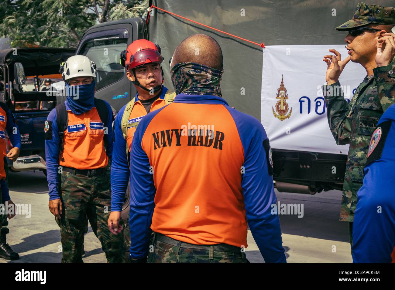 Bangkok, Thailand, March 29, 2025. Rescuers work at the site of a high ...