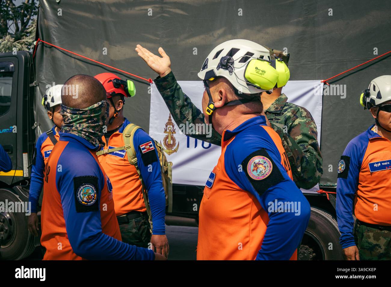 Bangkok, Thailand, March 29, 2025. Rescuers work at the site of a high ...