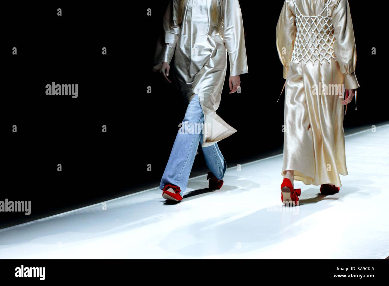 Fancy outfits yellow dress blue jeans and red shoes, fashion details of ...