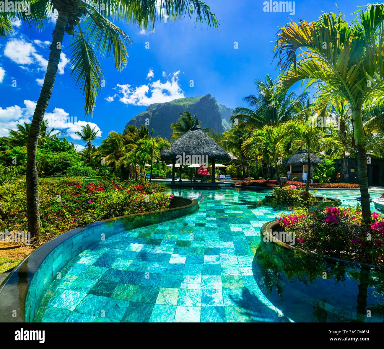 Tropical vacations - relaxing pool bar in luxury resort of Mauritius ...