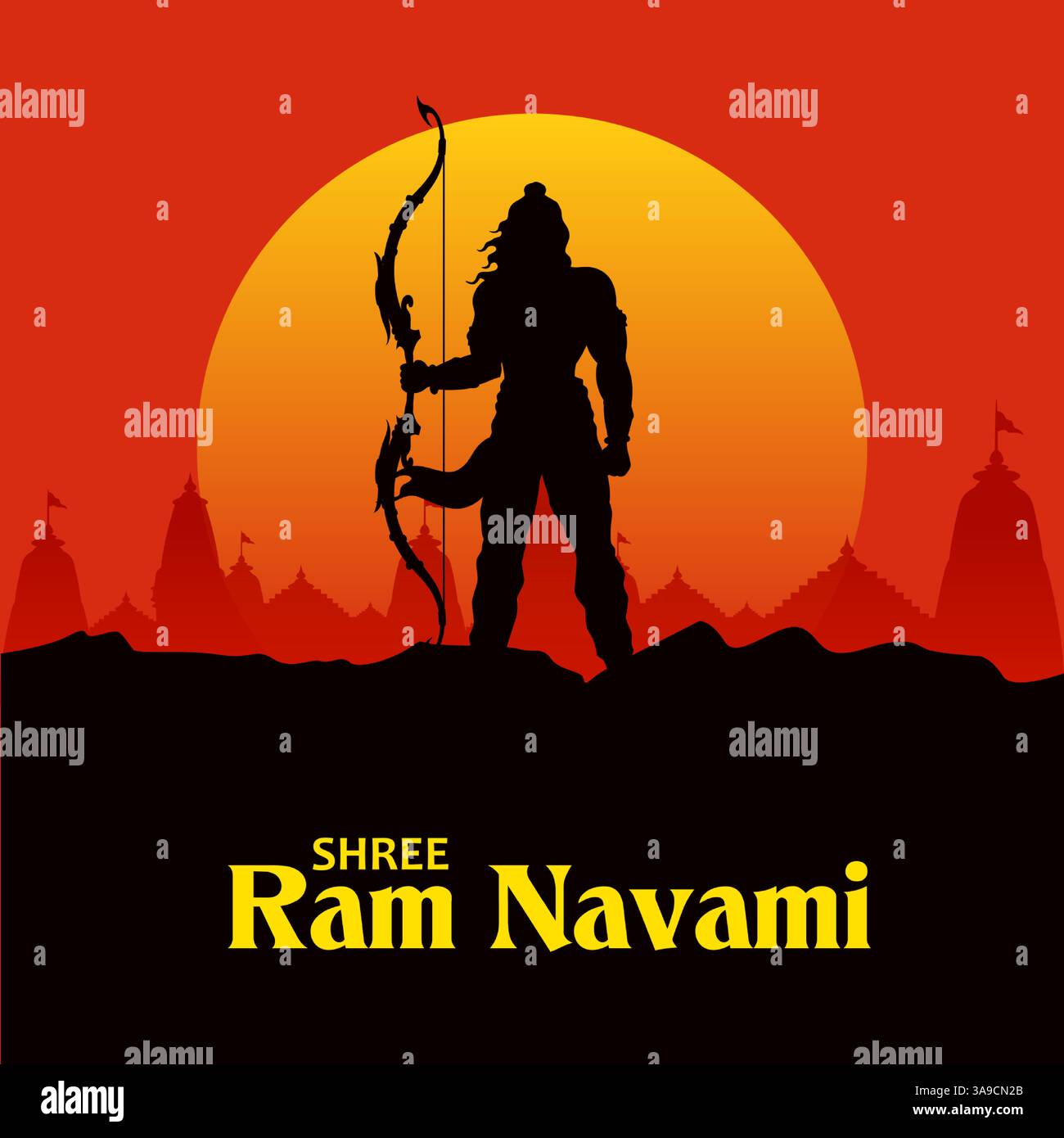 illustration of Lord Rama with bow arrow with text meaning Shree Ram ...