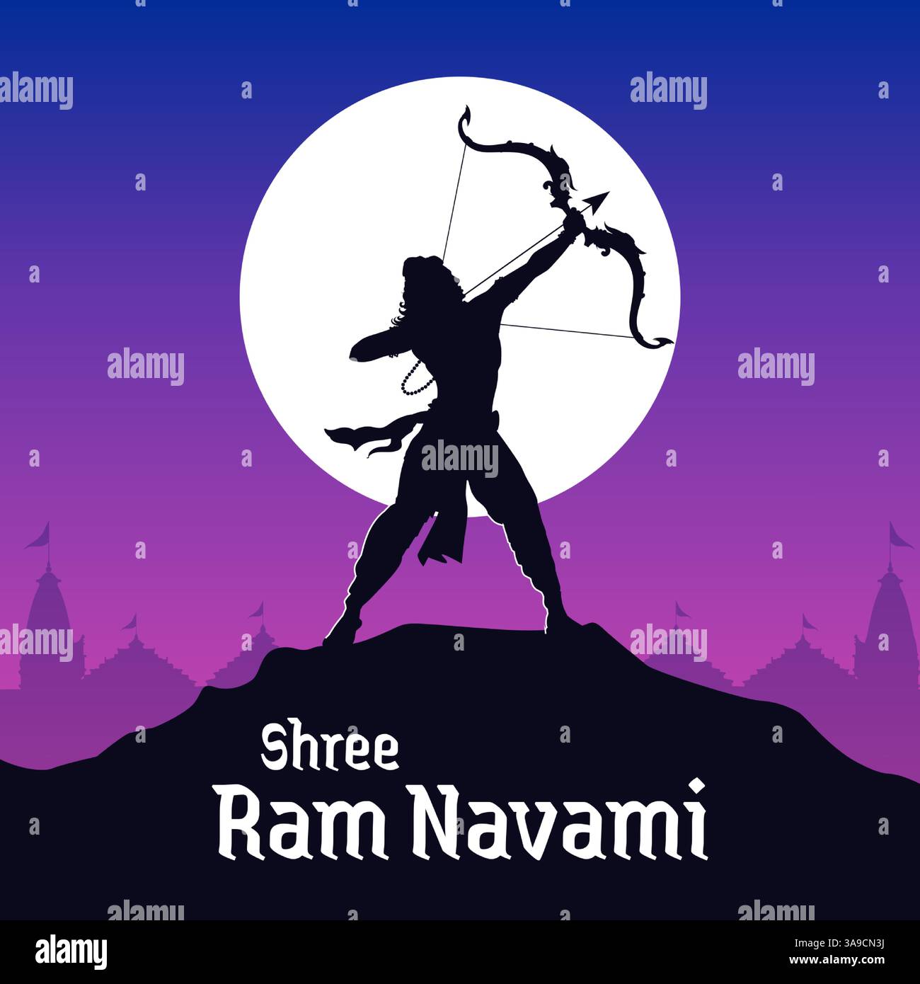 illustration of Lord Rama with bow arrow with text meaning Shree Ram ...