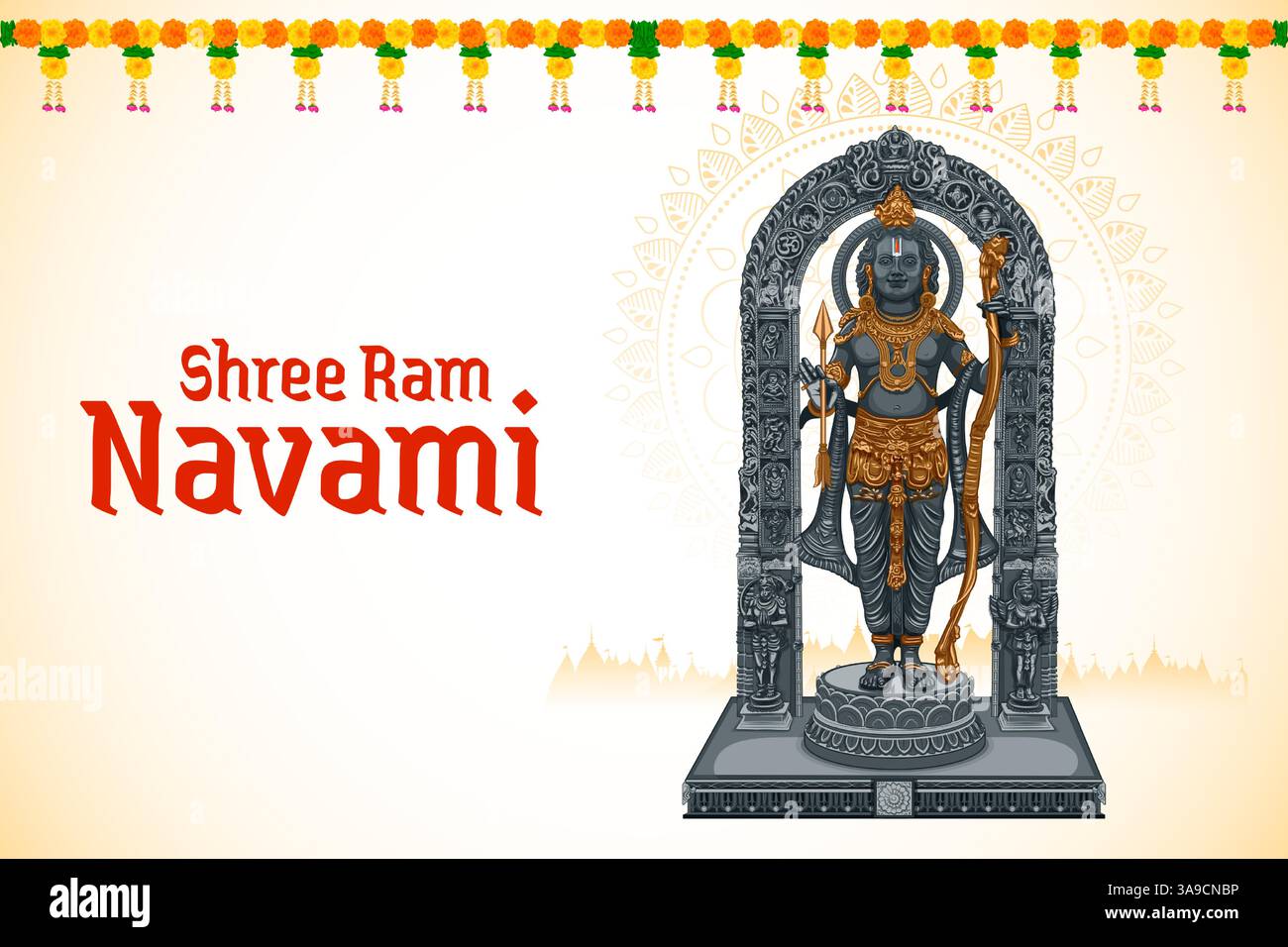 illustration of Lord Rama with bow arrow with text meaning Shree Ram ...