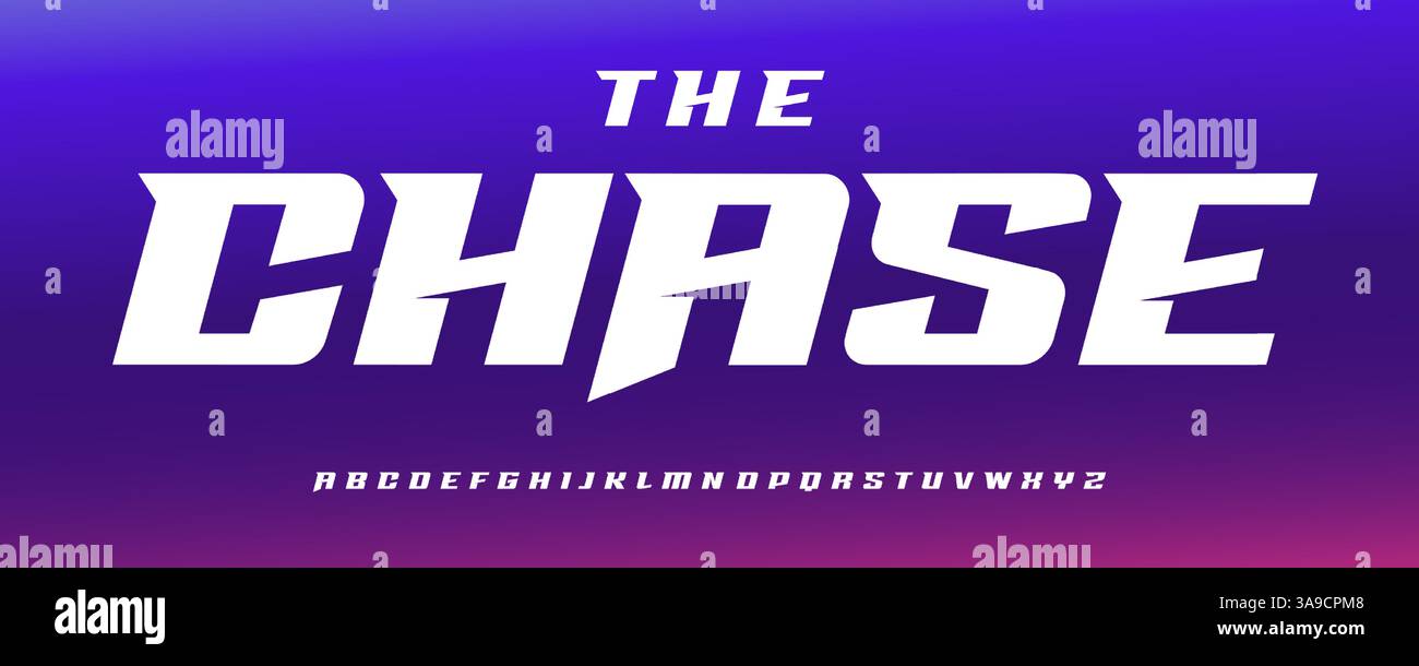 Chase angular action alphabet, fast slanted font with aggressive cuts ...
