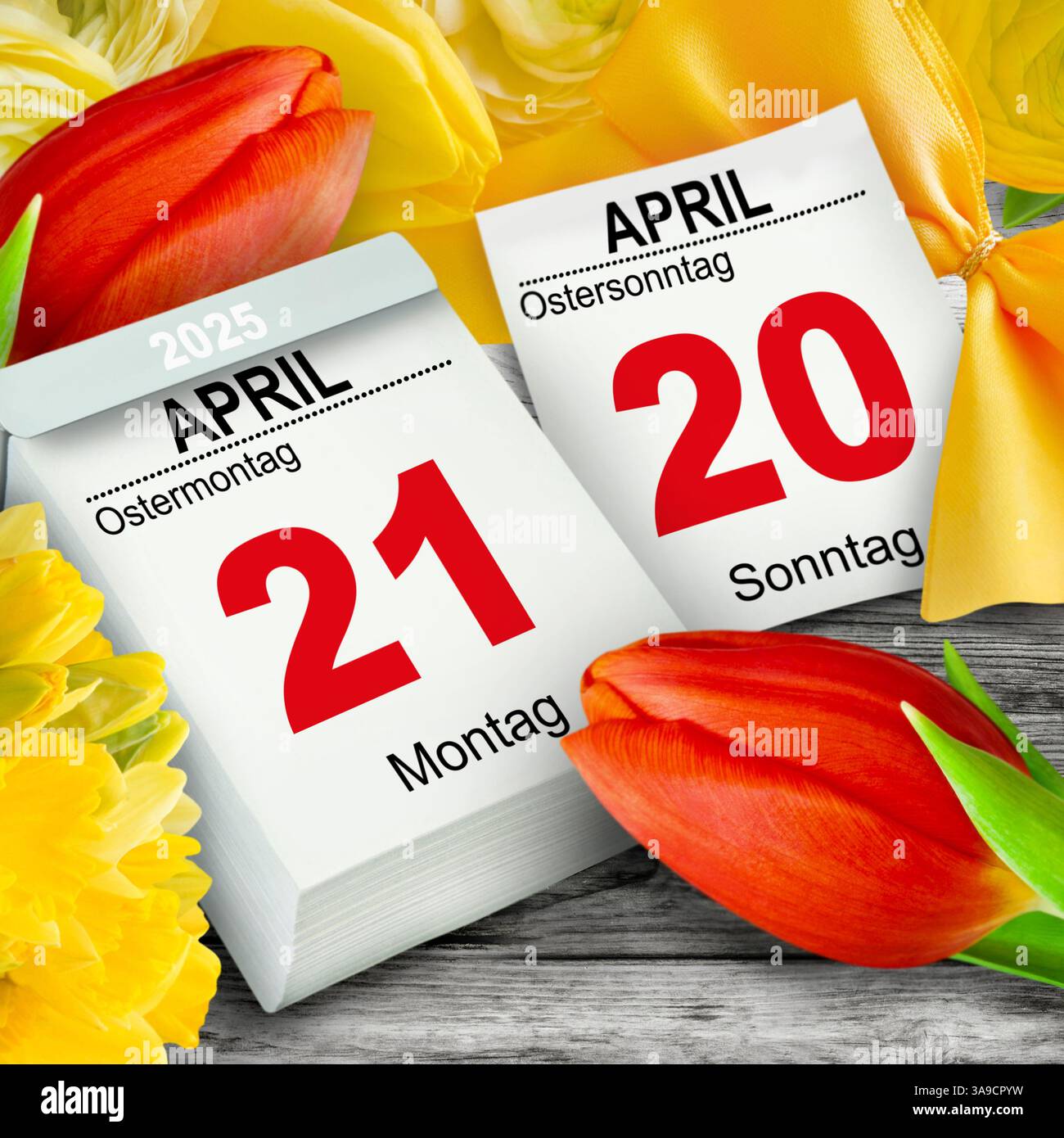 Deutscher Kalender Ostern 20. und 21. April 2025 mit Blumen ...