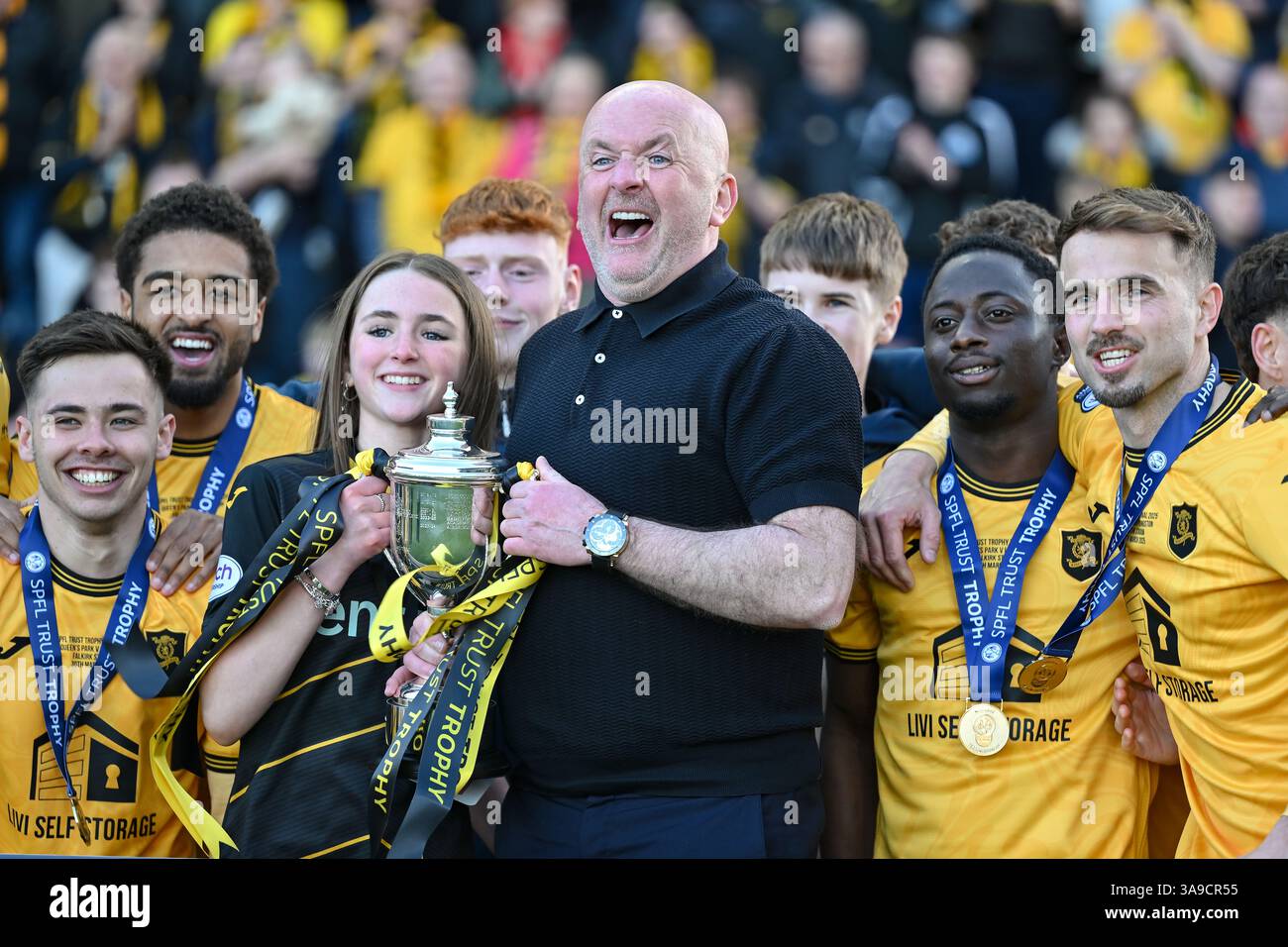 Falkirk, Scotland, UK. 30th March, 2025. Livingston manager David ...