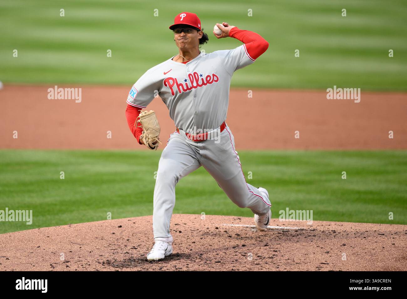 Philadelphia Phillies starting pitcher Jesus Luzardo (44) in action during a baseball game ...