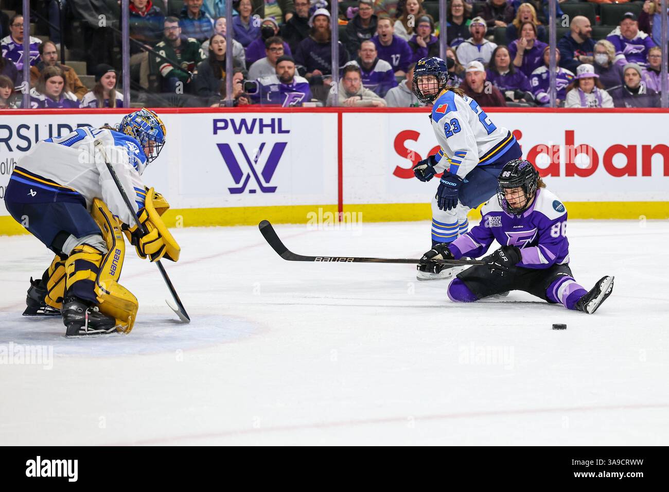 March 30th, 2025: Minnesota Frost forward Michela Cava (86) falls while ...