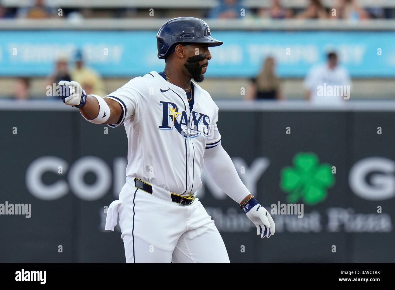 Tampa Bay Rays' Yandy DÌaz reacts after his double off Colorado Rockies ...
