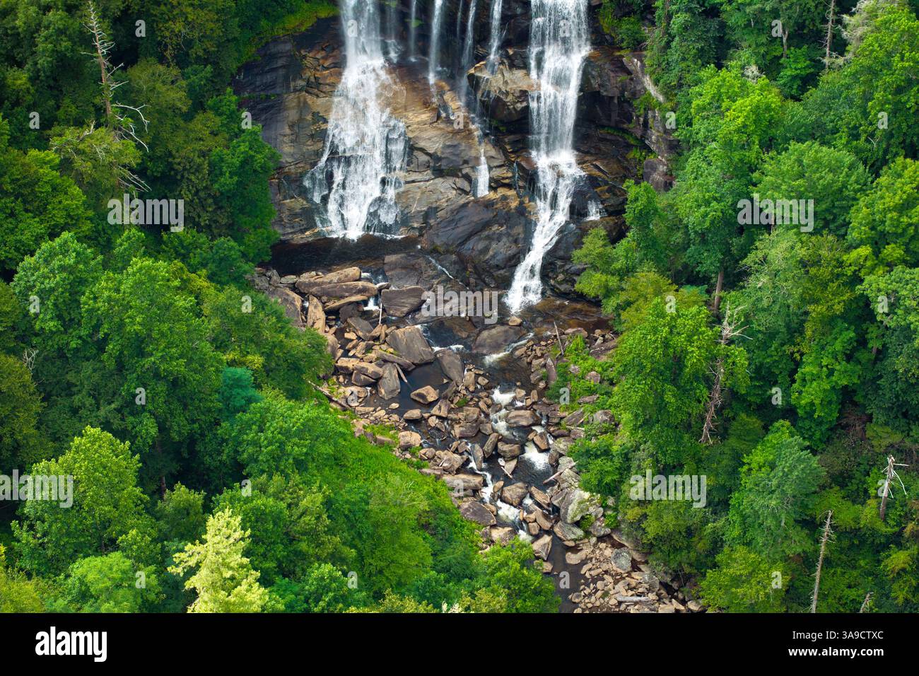 Aerial view of Whitewater Falls in Nantahala National Forest, North ...